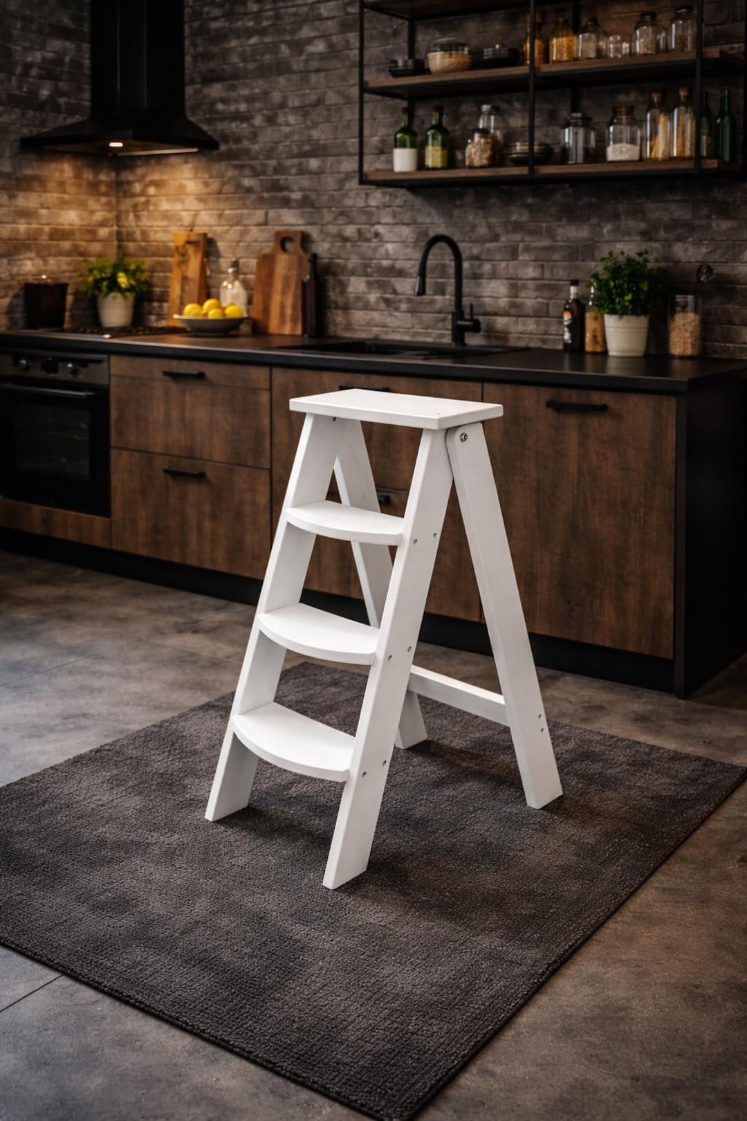 White Wooden Folding Step Stool | Compact Ladder for Home | Kitchen ...