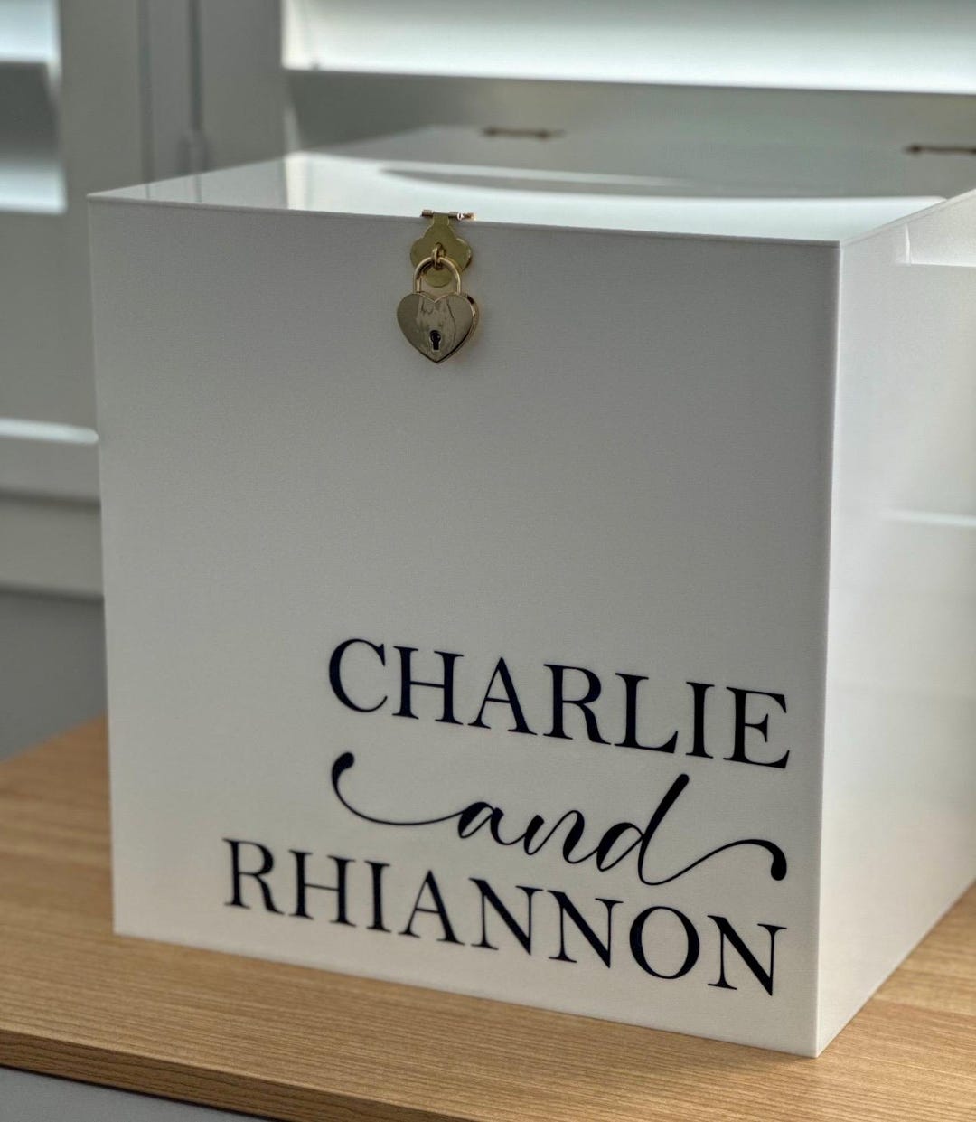 White Personalised Acrylic Wishing Well With Gold Heart Lock ...