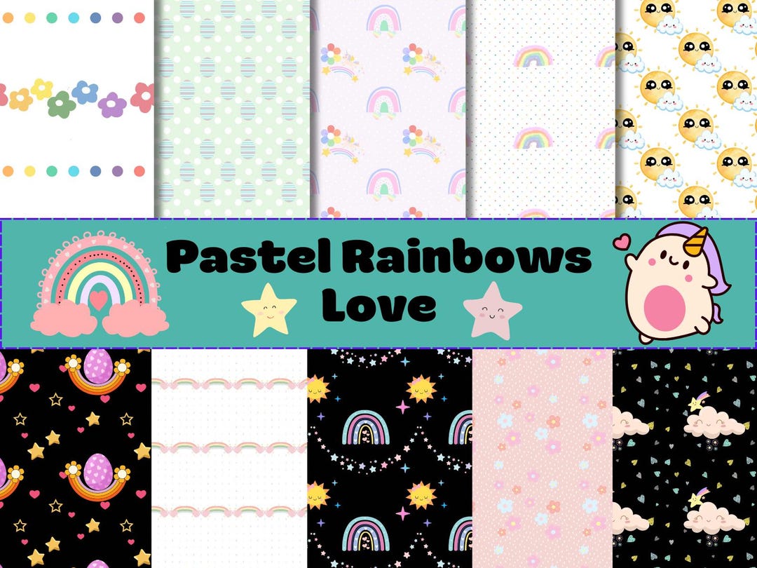 Pastel Rainbow Hearts Digital Paper: Seamless Valentine Patterns ...
