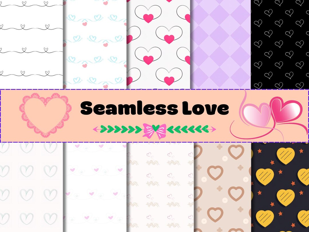 Pastel Heart Digital Paper Set: Seamless Valentine Patterns (digital ...