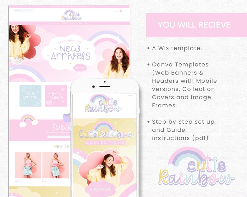 Wix Template in Cute Rainbow, Pastel Rainbow Website Design, Web Design ...