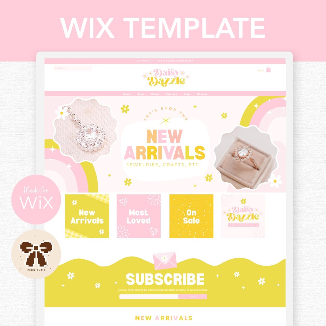 Wix Website Template, Pink Yellow Website, Cute Website Template for ...