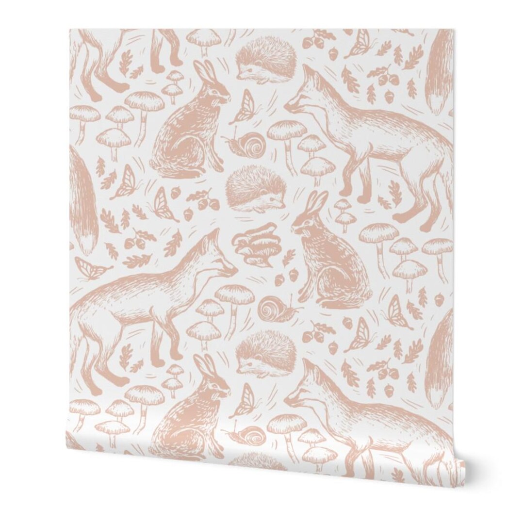 Blush Pink Woodland Animals Wallpaper: Boho Nursery Decor - Etsy
