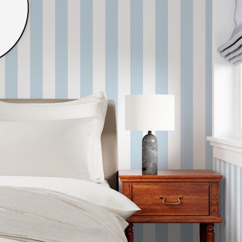 Blue White Striped Wallpaper: Removable, Pre-pasted, Vinyl for Nursery ...