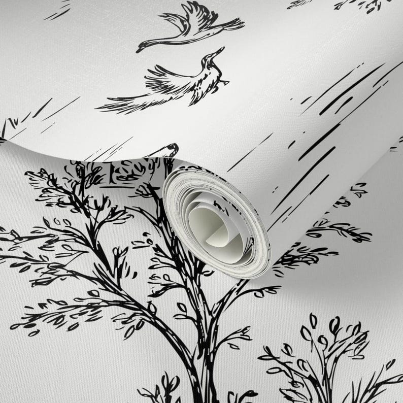 French Country Toile Wallpaper – Rustic Hunting Dogs & Geese - Etsy