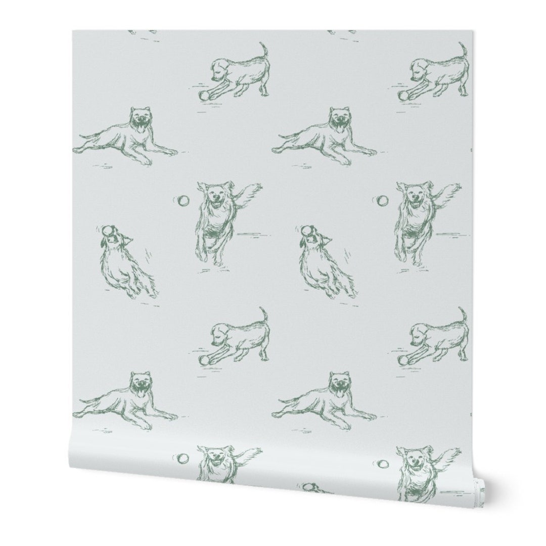 Blue & Green Dog Wallpaper: Nursery, Kids Playroom - Peel and Stick - Etsy