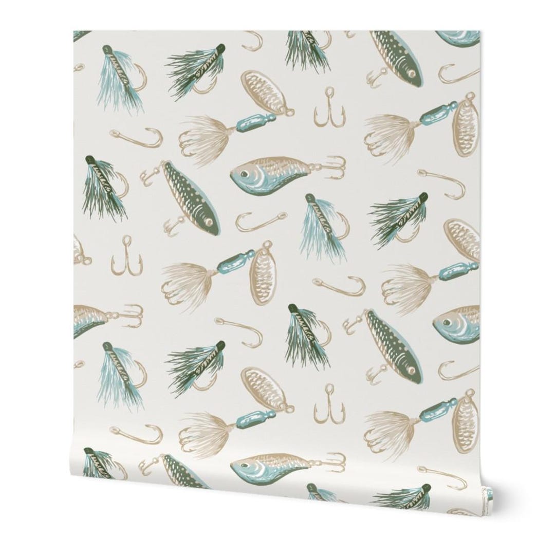 Fishing Lures Wallpaper: Blue & Green Lake House Peel and Stick Rustic ...