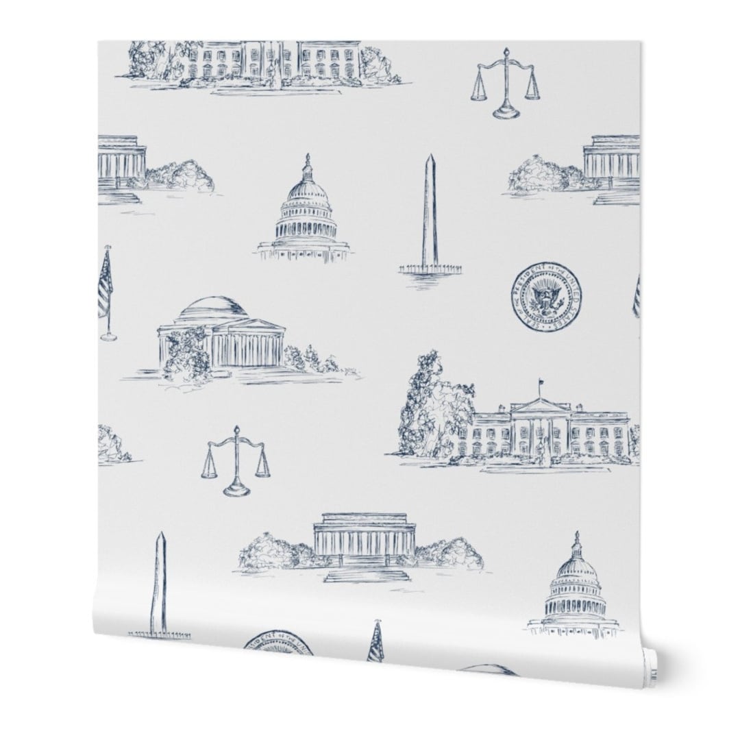 Navy Blue Washington DC Wallpaper: Patriotic Peel & Stick Toile - Etsy