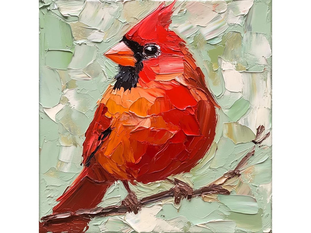 Red Cardinal Impasto Hand Painted Original Art Bird Impasto Oil ...