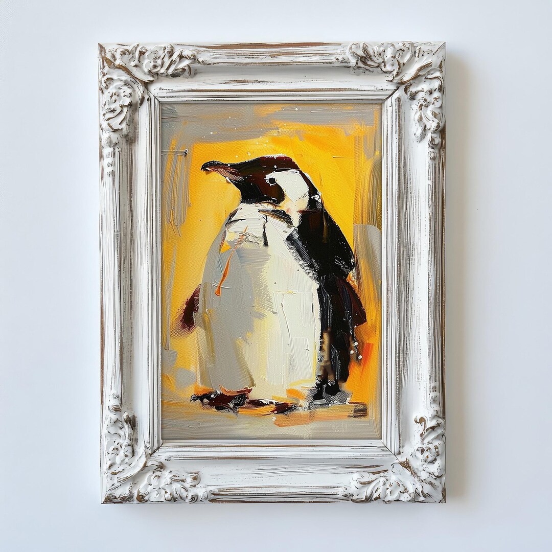 Penguin Oil Painting Polar Animals Original Canvas Art Bird Artwork ...