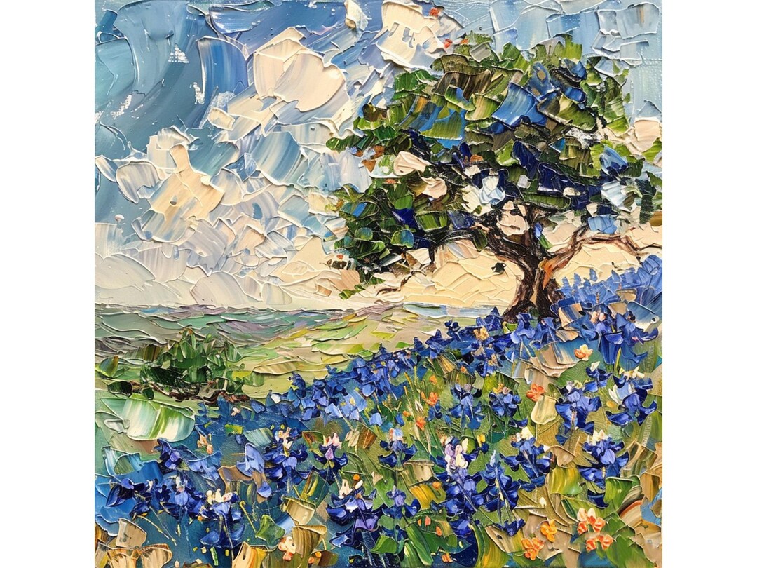 Texas Landscape Impasto Oil Painting on Canvas Oak Trees Original Art ...