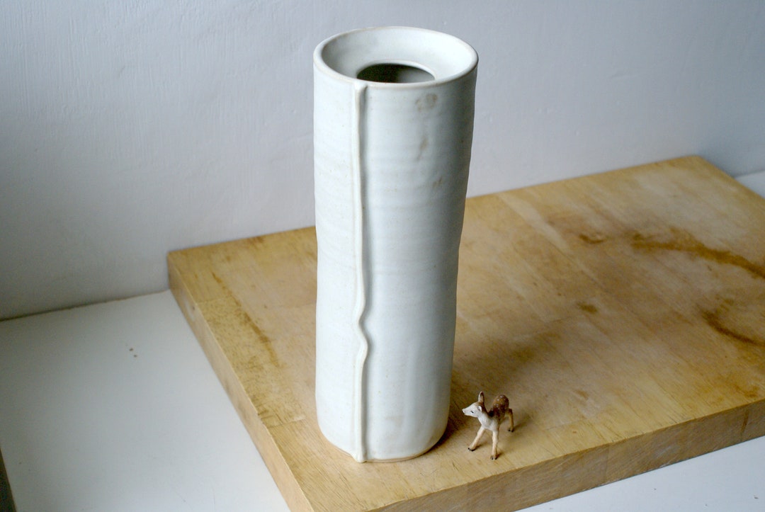 SALE Hand Thrown Tall Pottery Vase With Inward Bent Rim Edge Glazed in ...