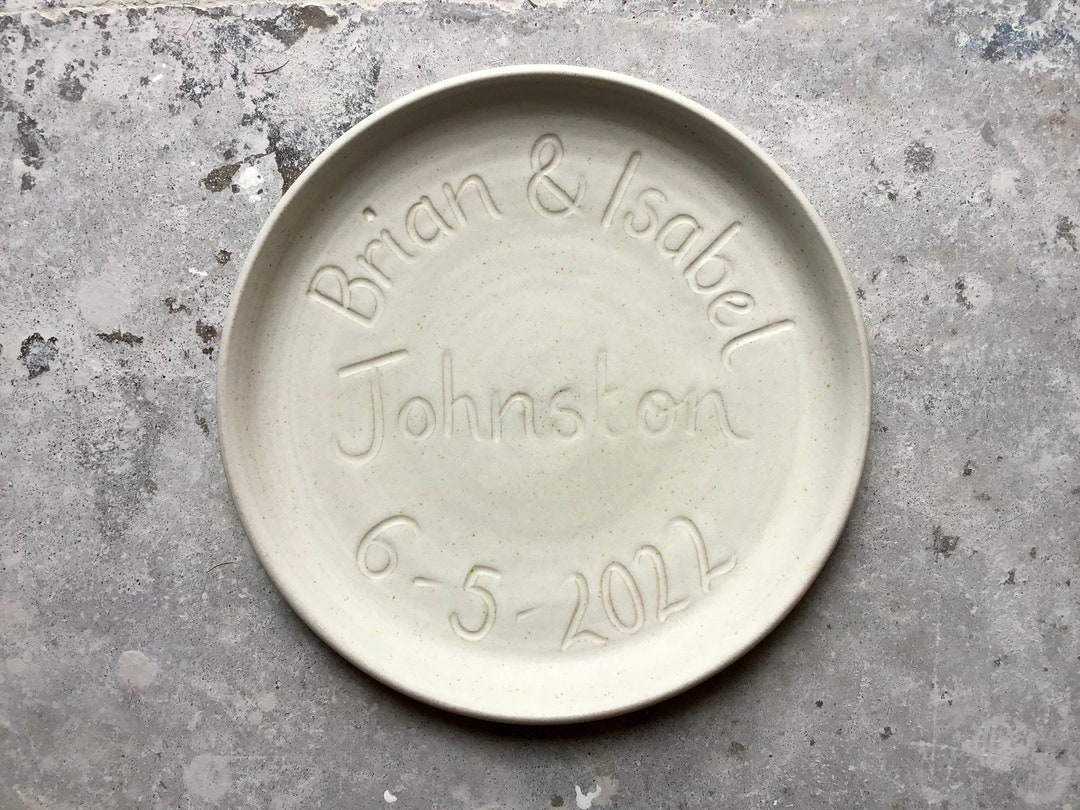 Commemorative Pottery Wedding Gift Plate Hand Etched With Names and ...