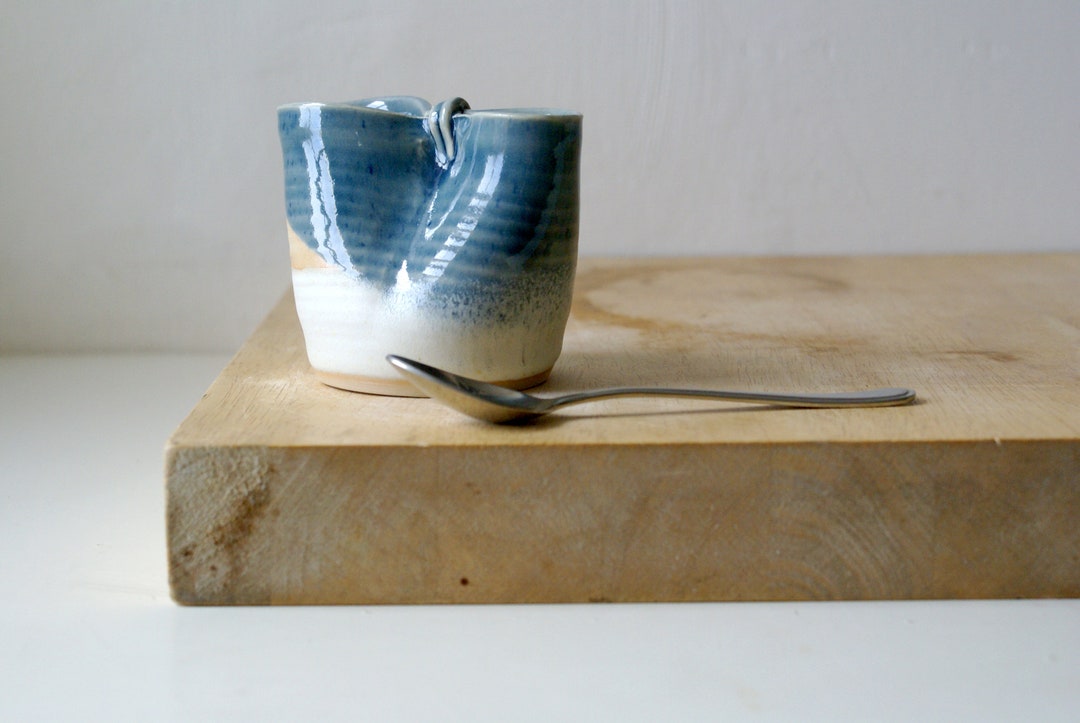 Petite Folded Hand Thrown Stoneware Milk Jug Glazed in Ice Blue and ...