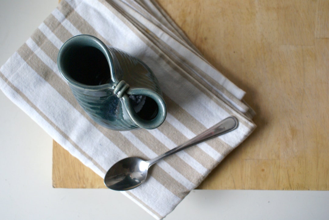 Folded Stoneware Squishy Ceramic Pouring Jug for Milk Glazed in Ice ...