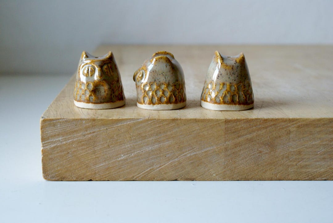 Three Little Owl Light Pulls Glazed in Natural Brown - Etsy