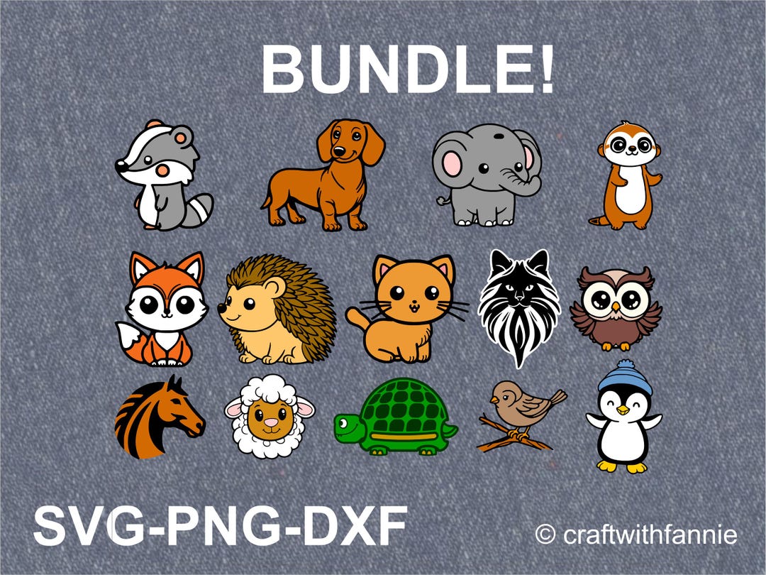 Süße Tiere Bundle Plotterdatei SVG, PNG, DXF Cricut, Silhouette Laser ...
