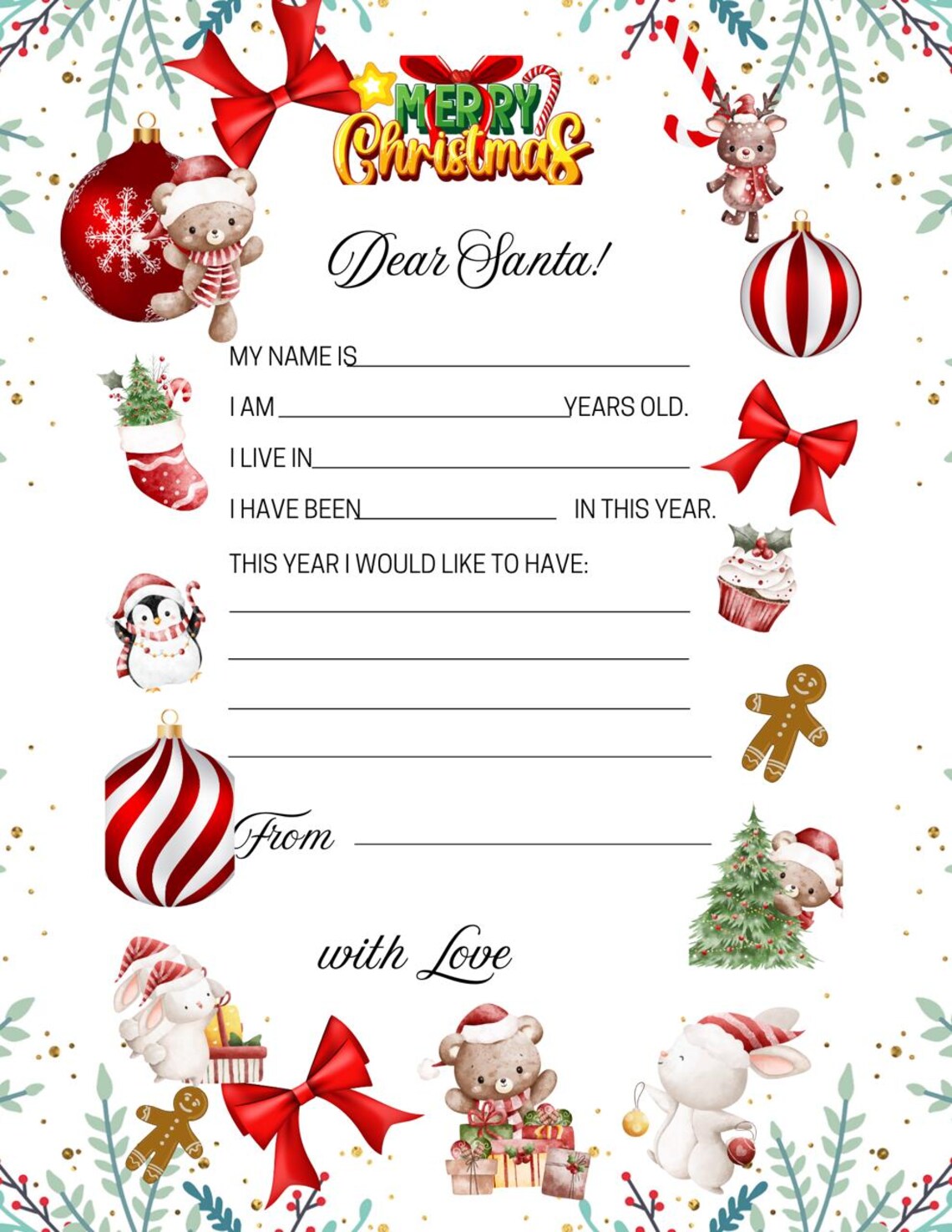Santa Letter, Carta Para Santa, Santa Claus, Papa Noel - Etsy