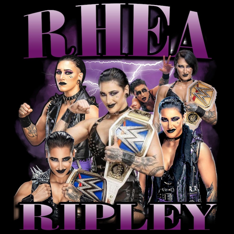 RHEA RIPLEY T-Shirt Design. PNG Digital 4500x5100 px. Fussball, Retro ...