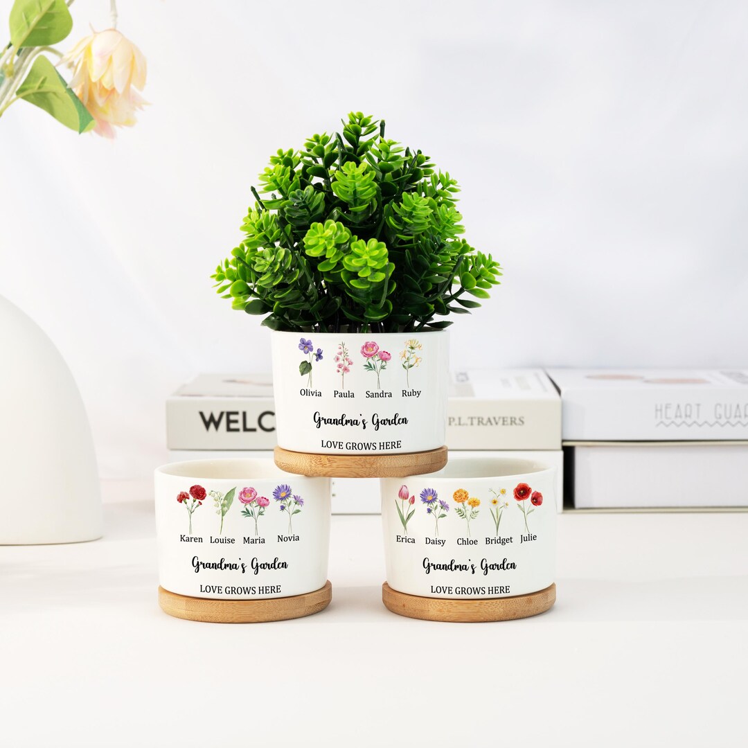Personalized Birth Flower Pots,custom Grandma's Garden Mini Plant Pot ...