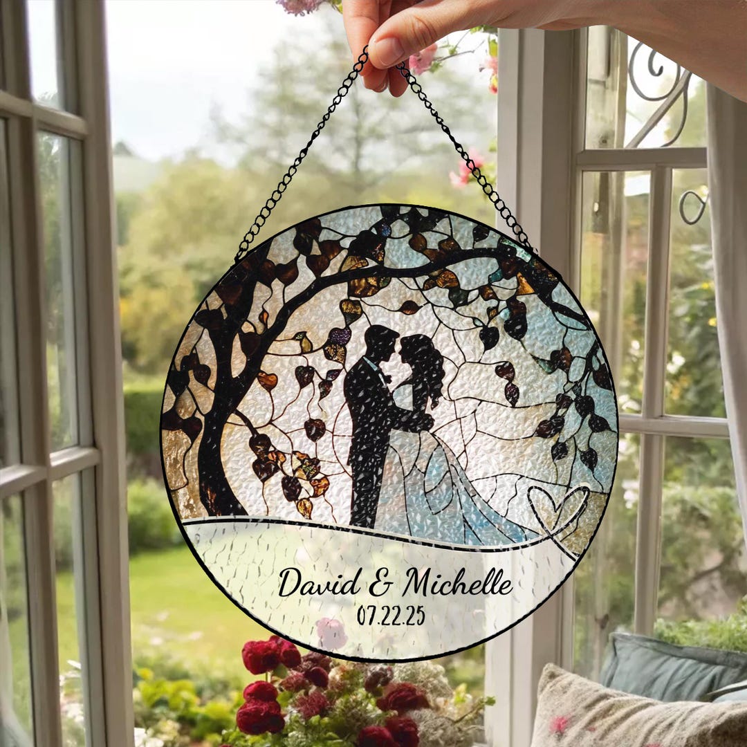 Wedding Stained Glass Sun Catcher Ornament,mr & Mrs Couples Gift Bridal ...