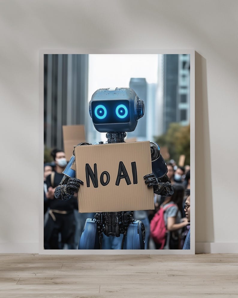 Anti-ai Protest Robot Poster – Futuristic Artwork for Tech Enthusiasts ...