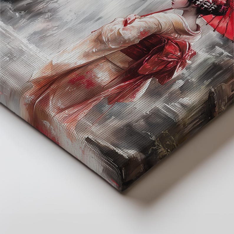 Japanese Geisha Canvas Wall Art – Elegant Red Parasol, Traditional ...