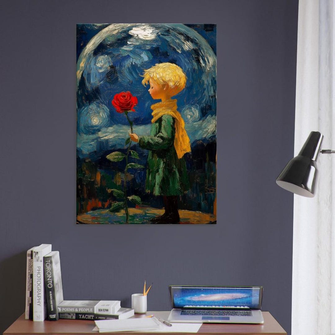 The Little Prince and Rose Canvas Print Whimsical Starry Night Artwork ...