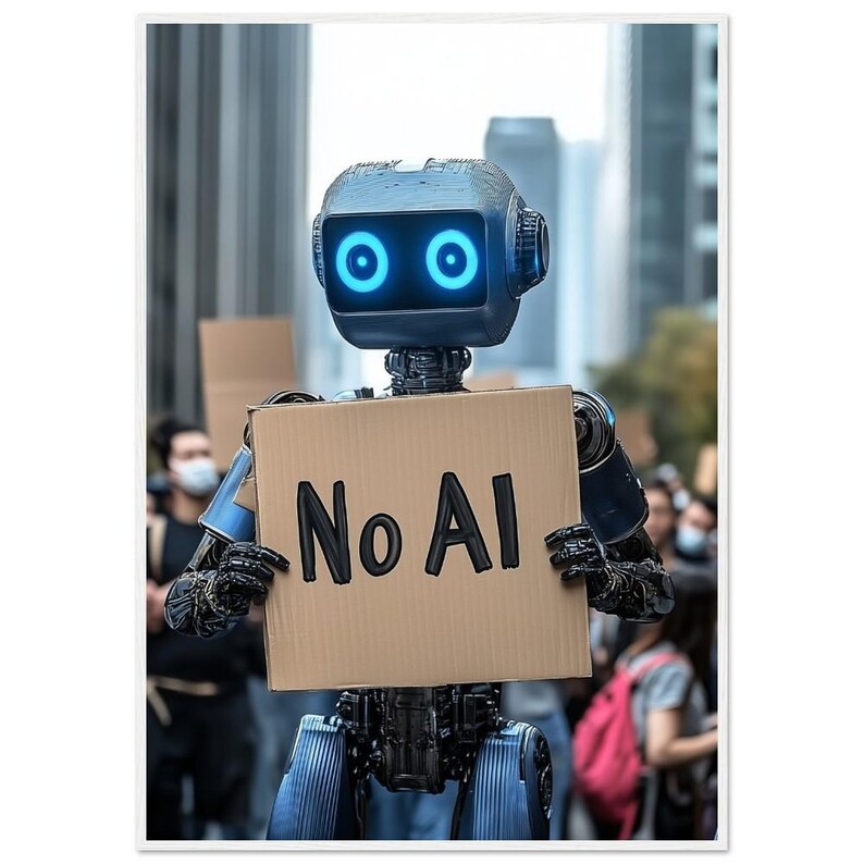 Anti-ai Protest Robot Poster – Futuristic Artwork for Tech Enthusiasts ...