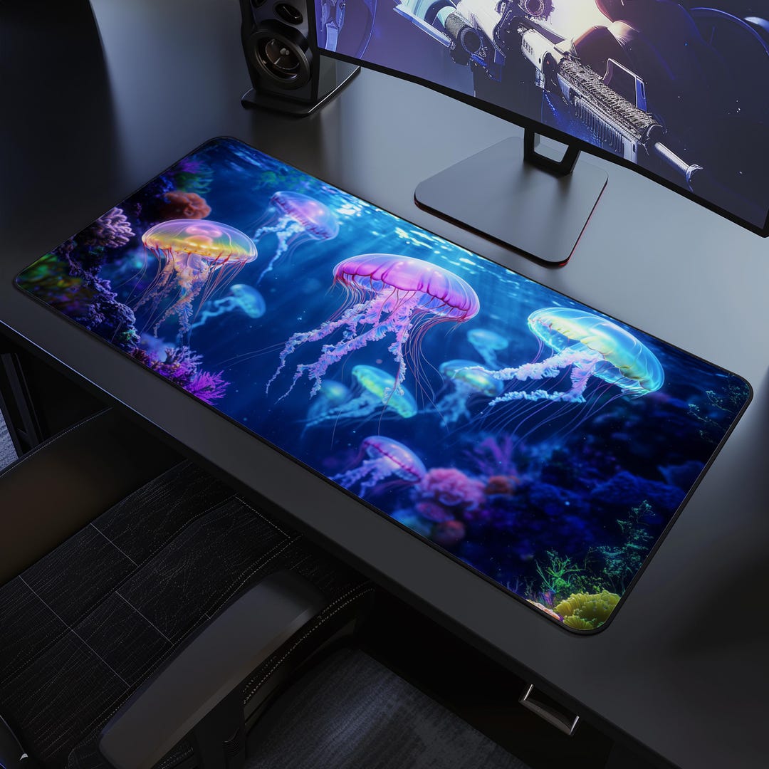 Jellyfish Mouse Pad: Underwater Ocean Desk Mat, Non-slip Rubber Base - Etsy