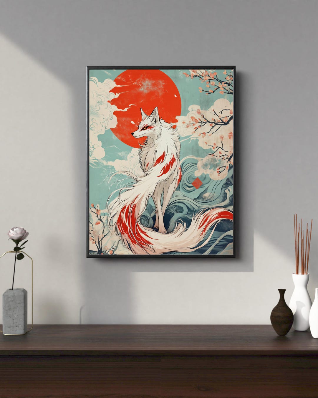 Japanese Canvas Painting, Kitsune Wall Art, Fox Spirit Folklore ...
