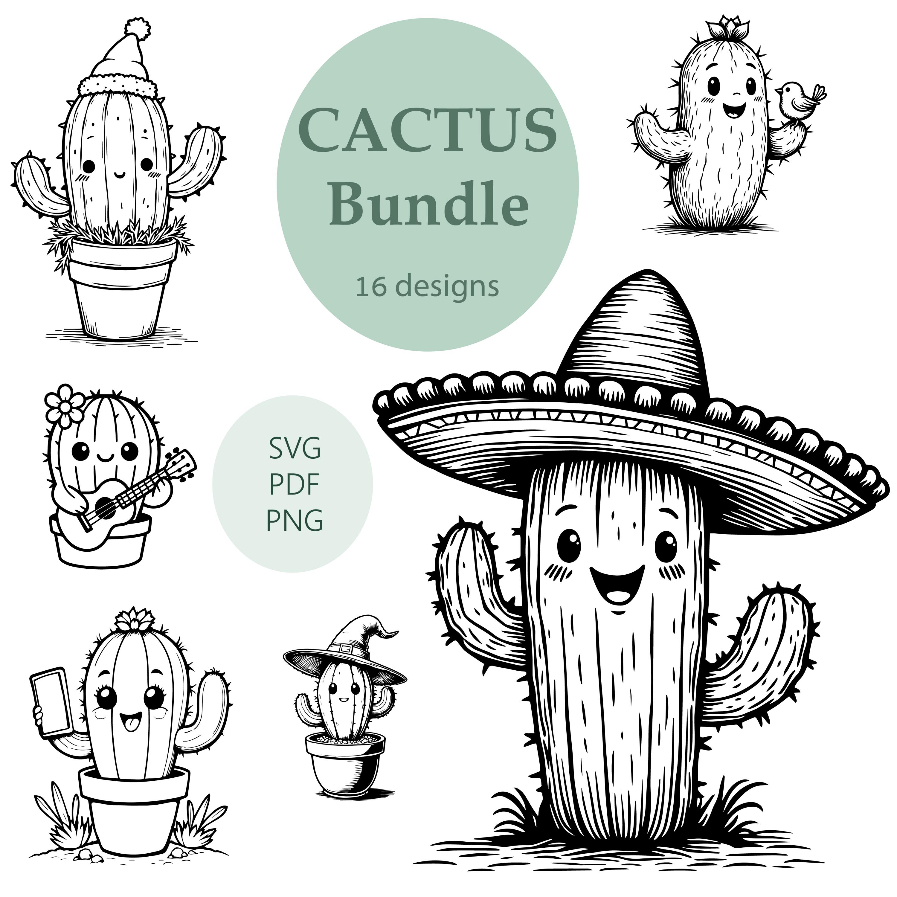 Cactus SVG 16 Vector Clipart Bundle: Laser Engraving, Print ...