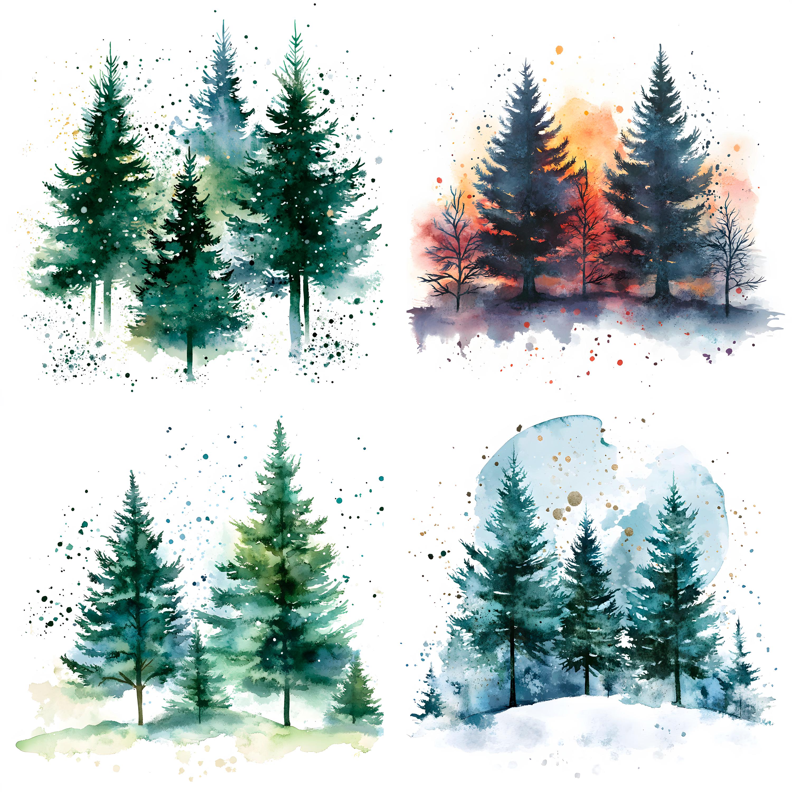 13 Watercolor Trees in Forest Clipart, Jpgs, Digital Download, Print ...