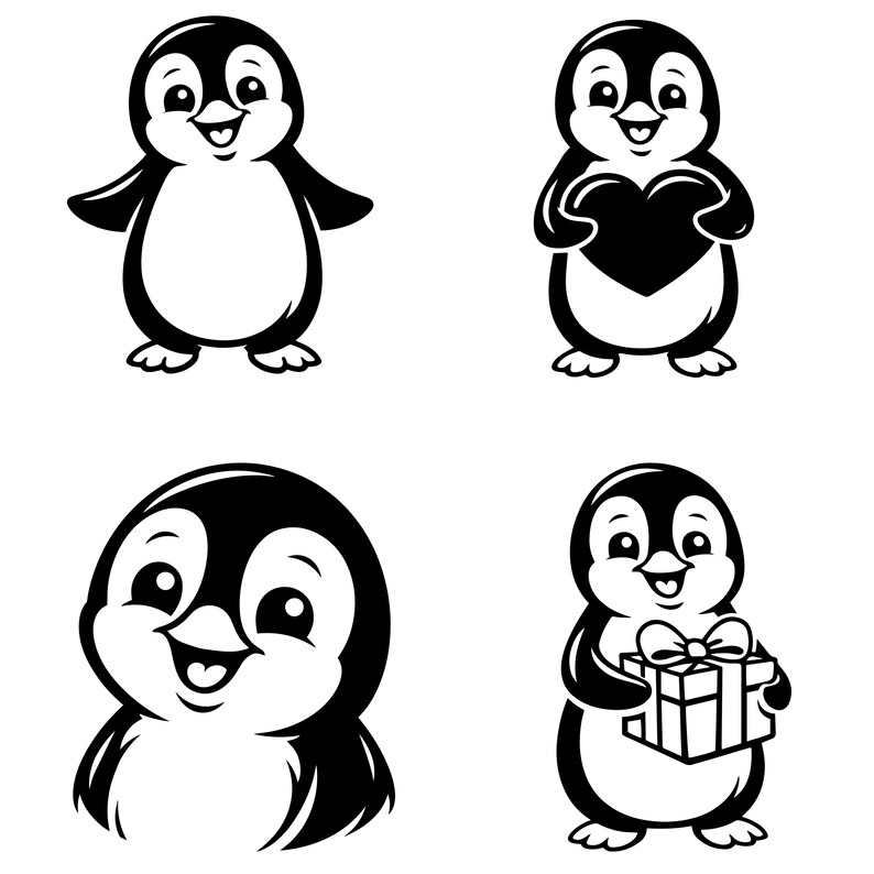 Penguin SVG 16 Vector Clipart Bundle: Engrave Laser, Animal Print, DIY ...