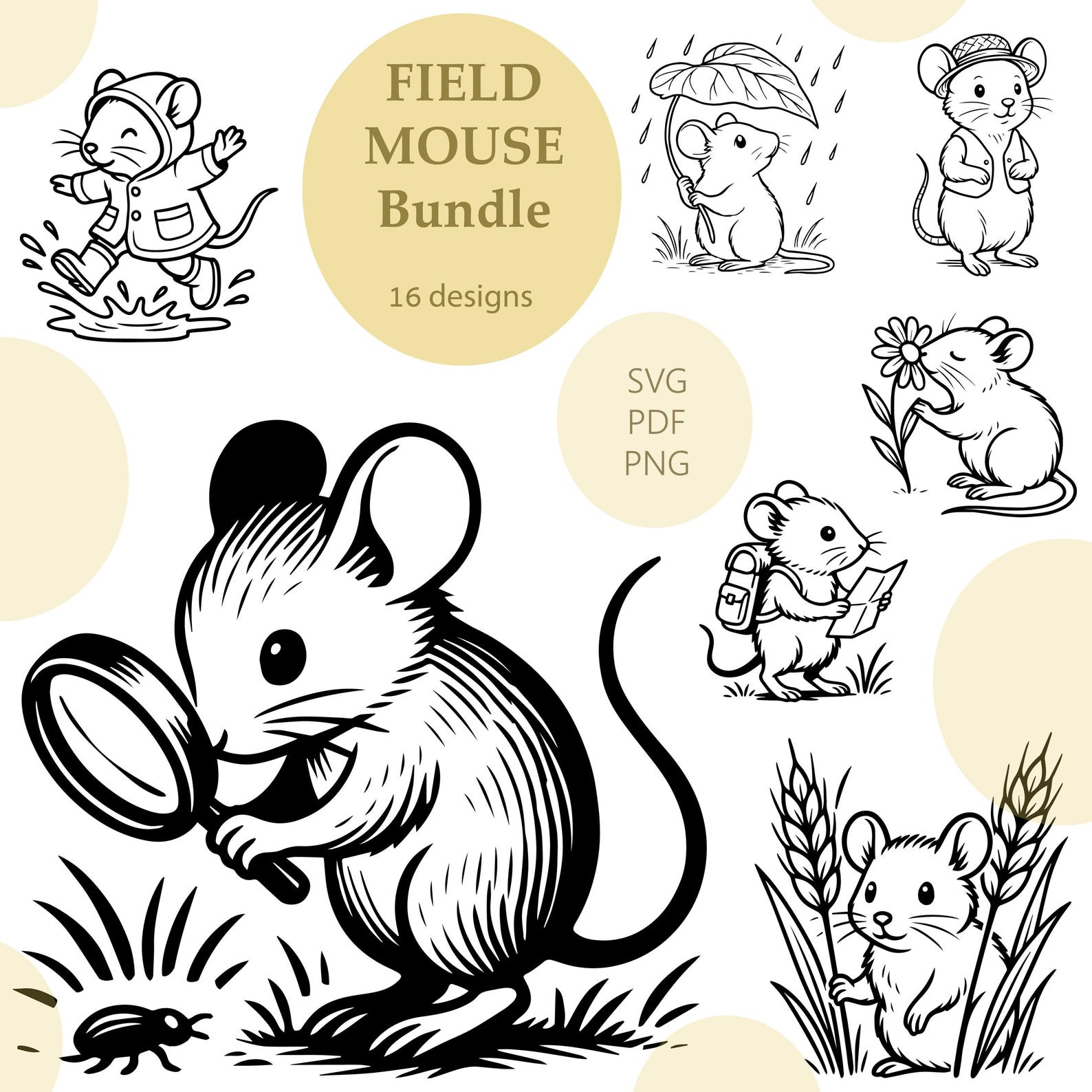 Field Mouse SVG 16 Designs Vector Bundle: Engrave Laser, Print DIY ...
