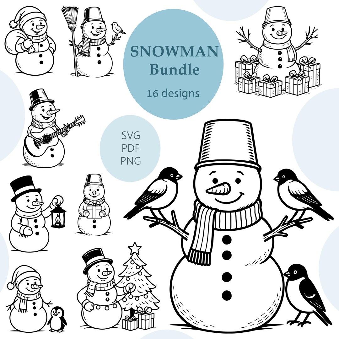 Snowman SVG 16 Vector Clipart Bundle: Laser Engraving, Christmas Print ...