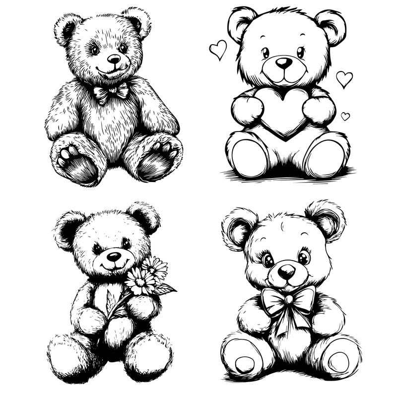 Teddy Bear SVG 16 Vector Clipart Bundle: Laser Engraving, Printing, DIY ...
