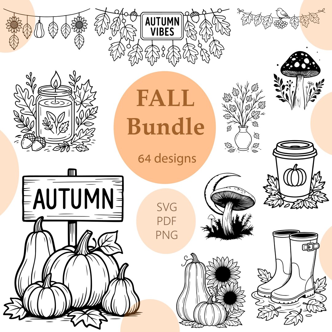 Fall SVG 64 Vector Clipart Bundle: Laser Engraving, Print, Autumn DIY ...