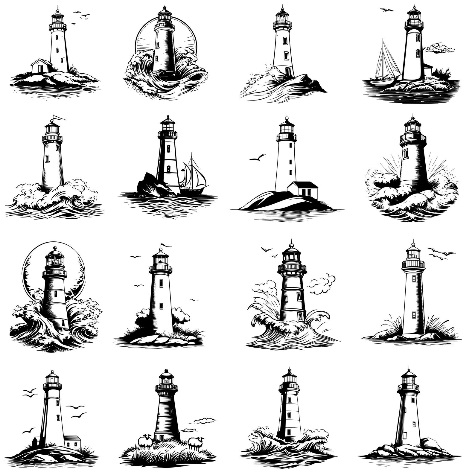 Lighthouse Engrave/svg File/lighthouse Bundle/engrave File/ Printing ...