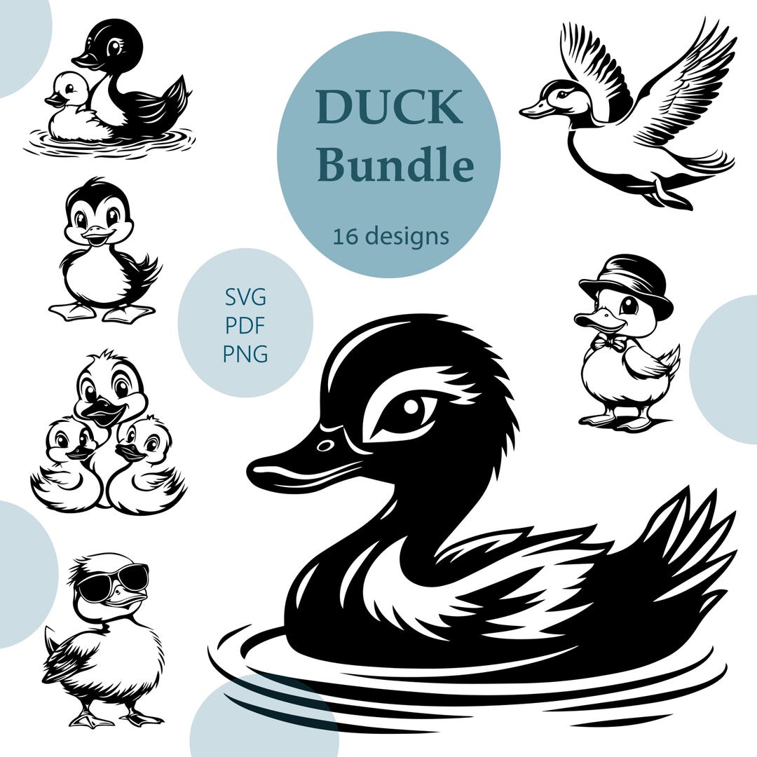 Duck SVG 16 Vector Clipart Bundle: Laser Engraving, Animal Print ...