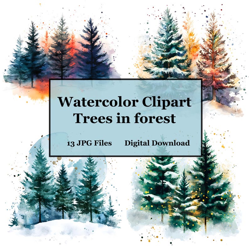 13 Watercolor Trees in Forest Clipart, Jpgs, Digital Download, Print ...
