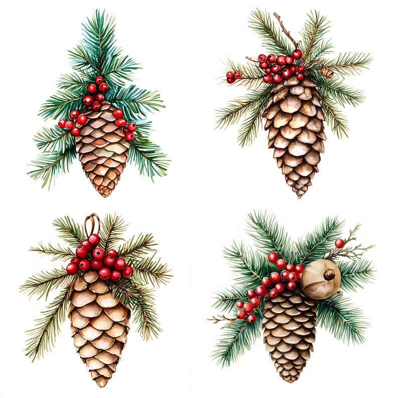 13 Christmas Pine Cone Clipart, Jpgs, Digital Download, Printable ...