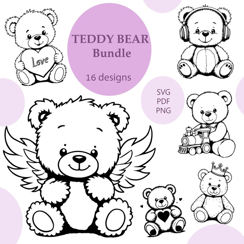 Teddy Bear SVG Clipart Bundle: Laser Engrave 16 Vector Designs, Set3 ...