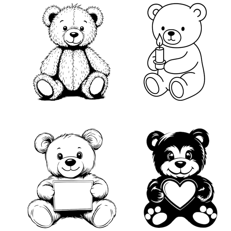 Teddy Bear SVG 16 Vector Clipart Bundle: Laser Engraving, Animal Print ...