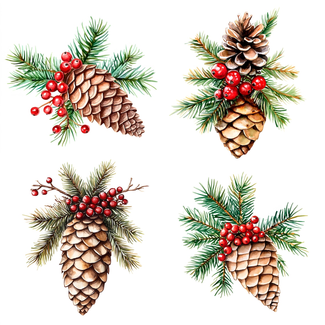 13 Christmas Pine Cone Clipart, Jpgs, Digital Download, Printable ...