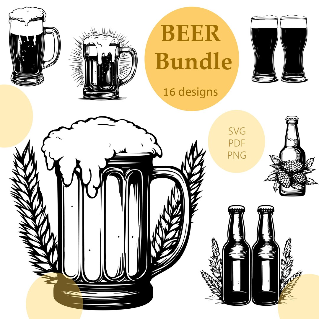 Beer SVG Clipart Bundle: Laser Engrave 16 Vector Designs (PDF, PNG ...