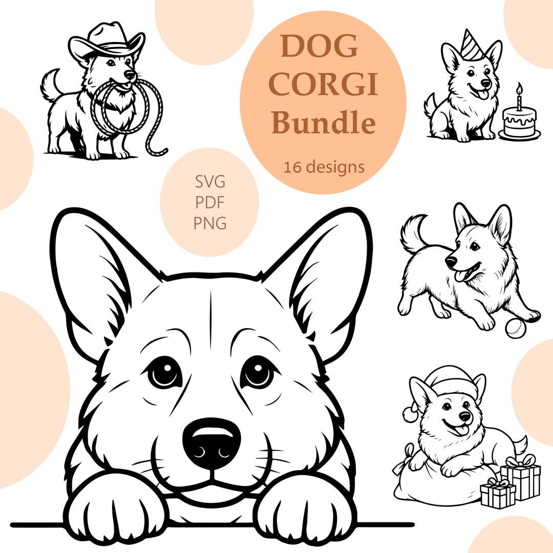 Dog Corgi SVG 16 Vector Clipart Bundle: Laser Engraving, Animal Print ...