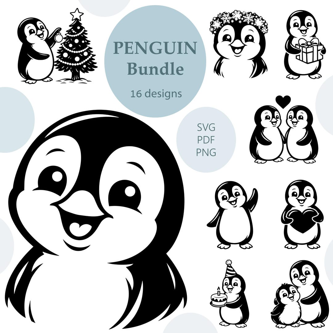 Penguin SVG 16 Vector Clipart Bundle: Engrave Laser, Animal Print, DIY ...