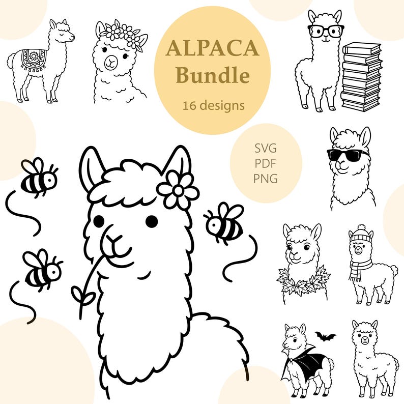 Alpaca SVG 16 Vector Clipart Bundle: Laser Engraving Printing ...