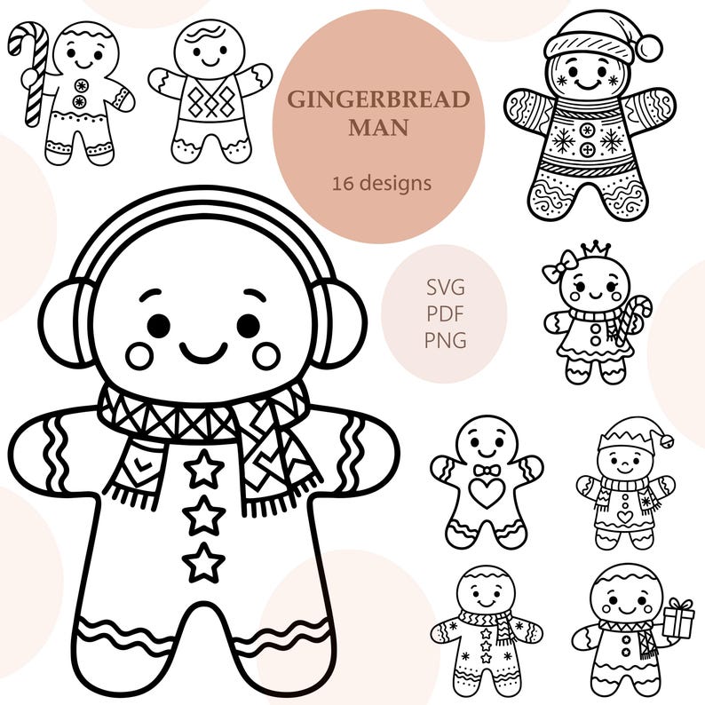 Gingerbread Man SVG 16 Designs Bundle: Engrave Laser, Christmas Print ...